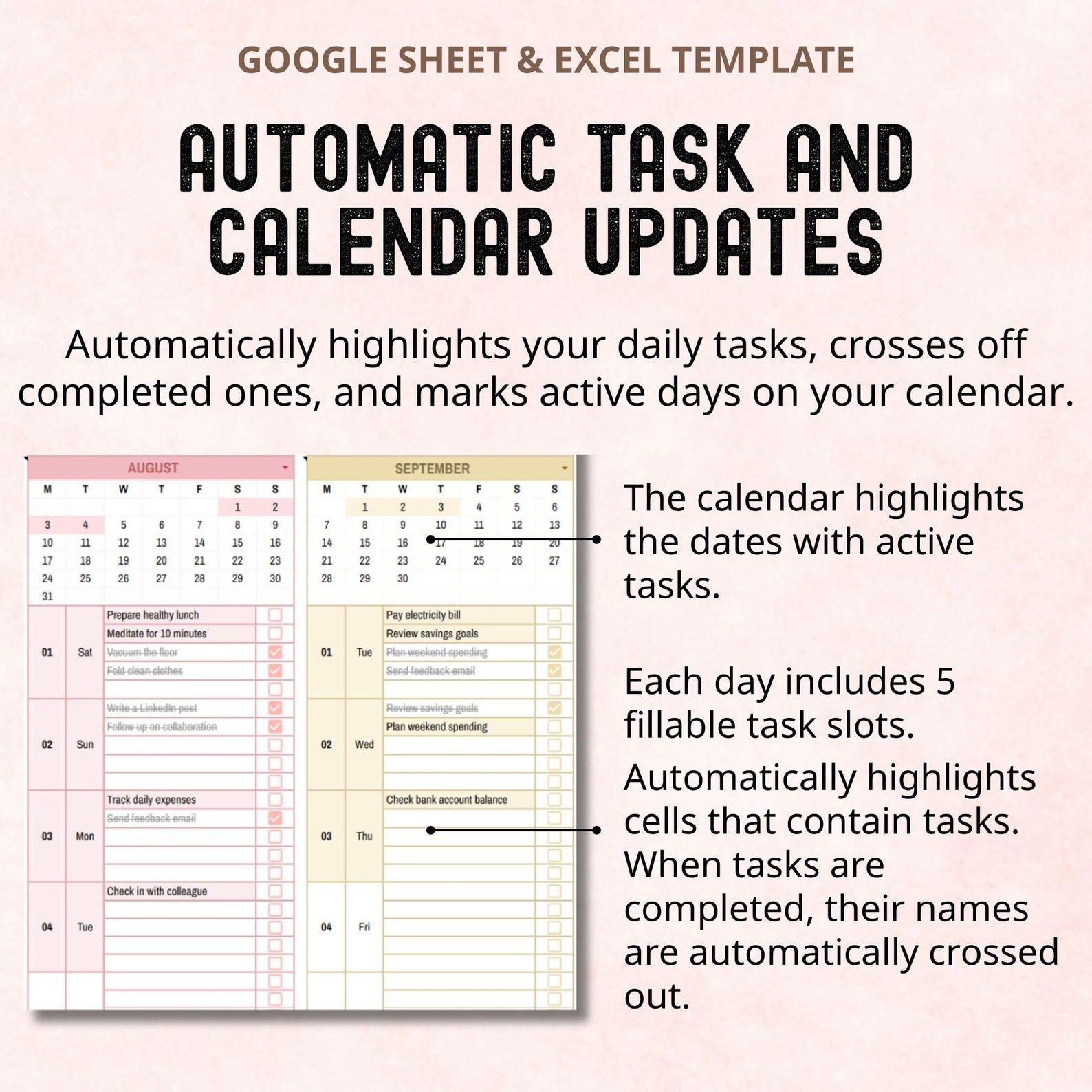 Editable Yearly Calendar: Google Sheets & Excel Daily Task Tracker ...