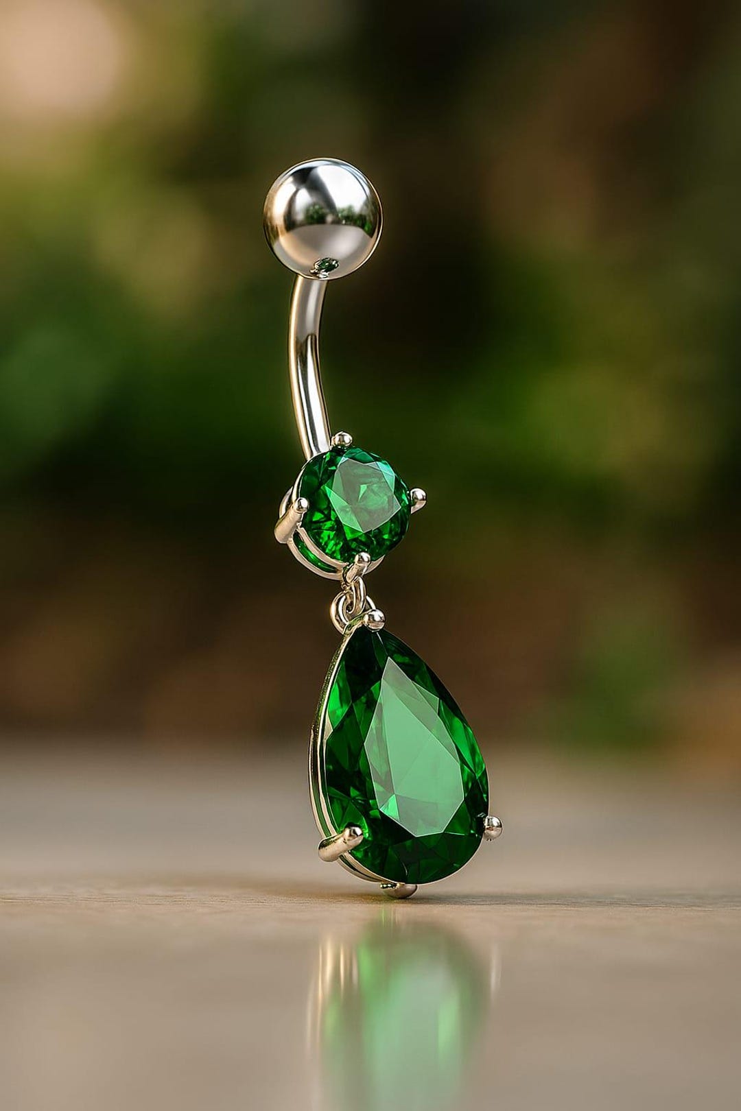 Emerald Green Belly Ring Dangle, Teardrop Gem Navel Piercing Jewelry ...