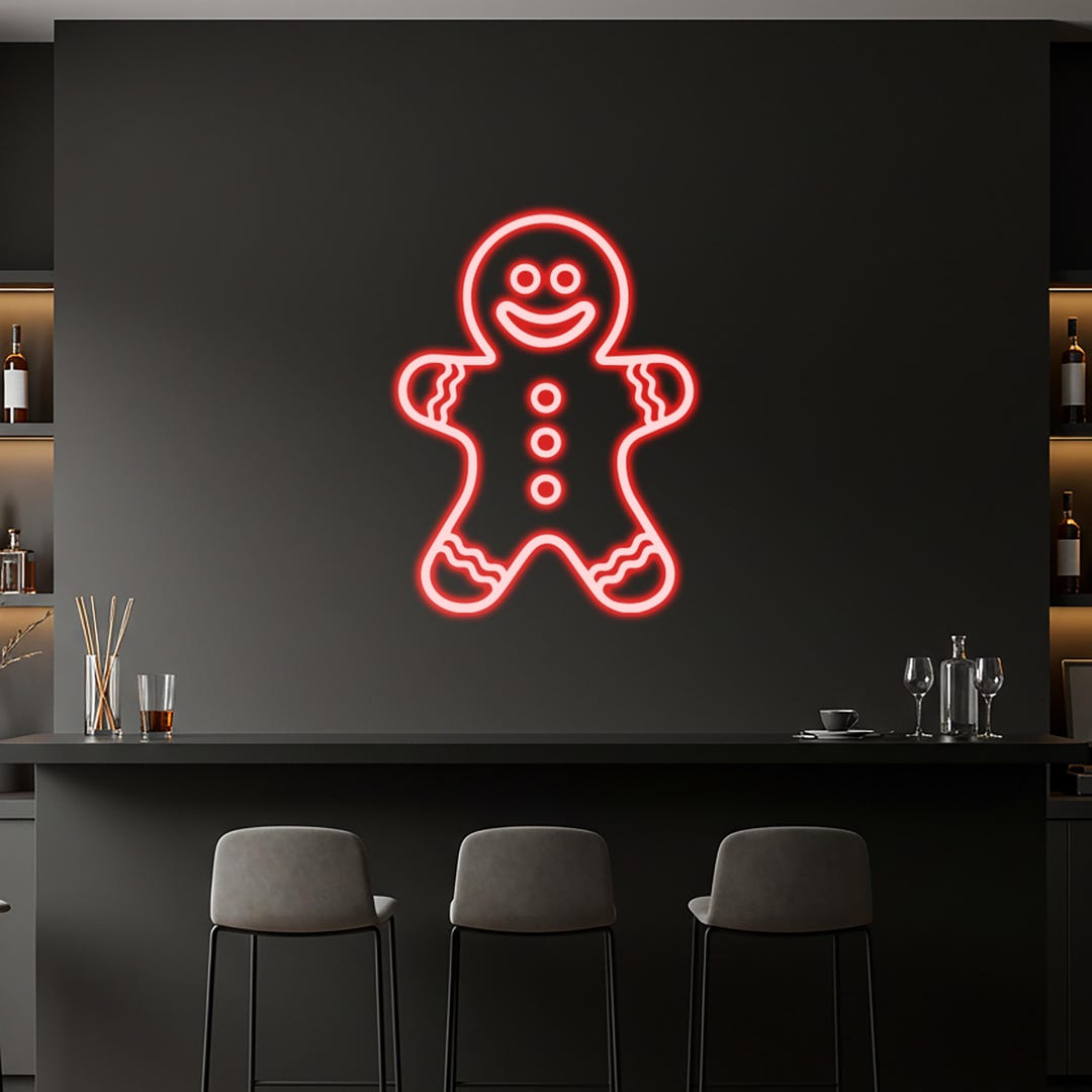 Gingerbread Man Art, Neon Wall Sign, Christmas Gift, LED Wall Light ...