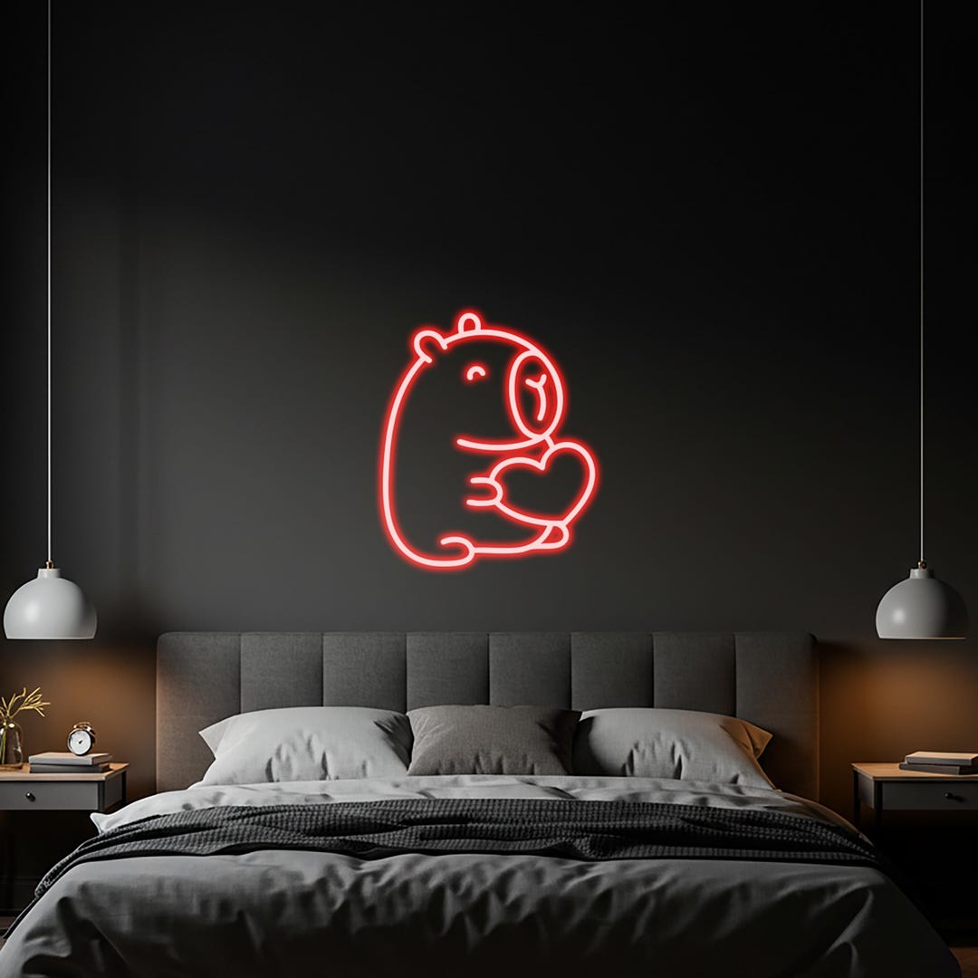 Capybara Neon Light Sign, Cute Animal LED Wall Art With Heart, Pet ...