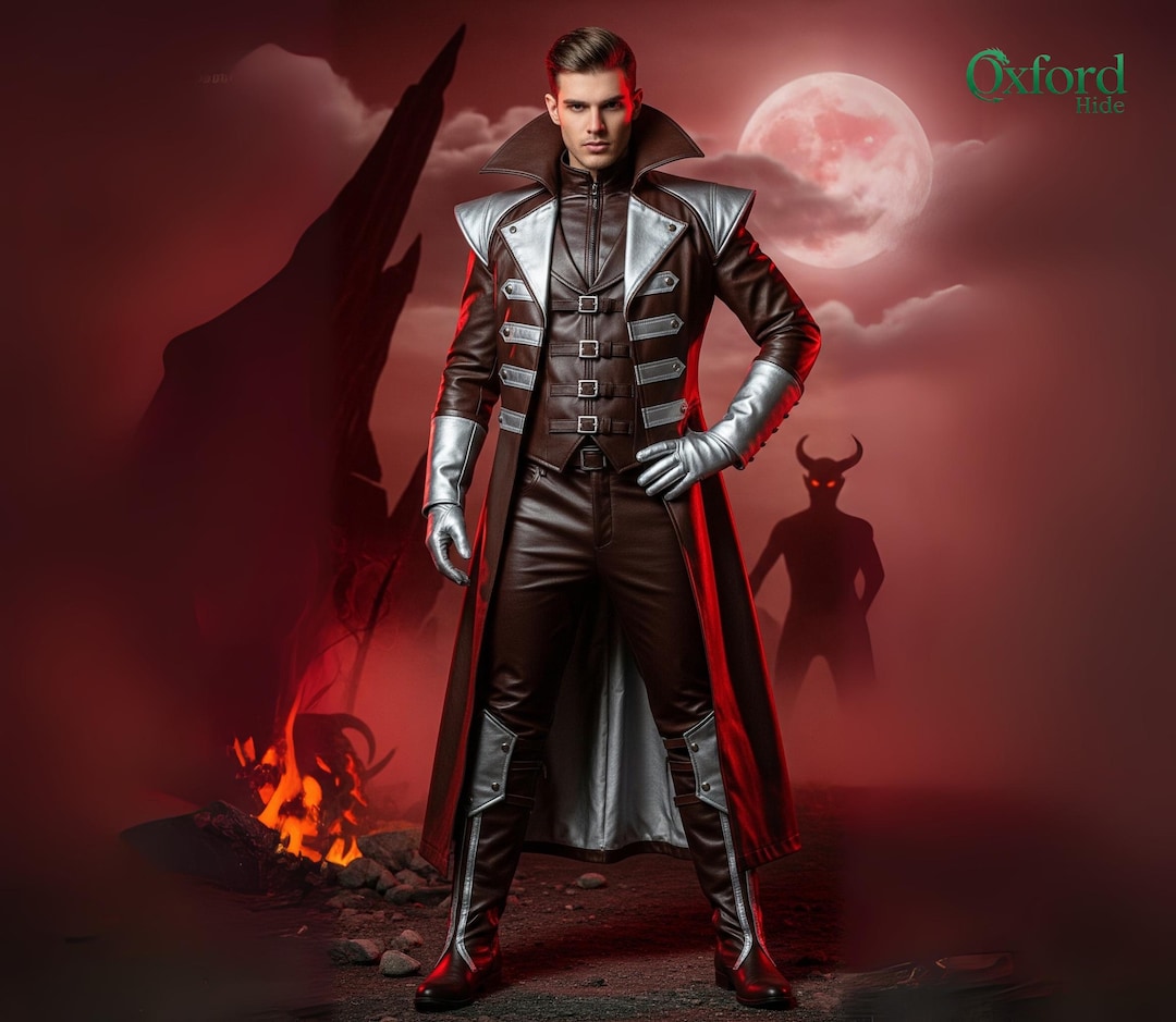 Dark Fantasy Devilish Villain Cosplay Costume: Brown Leather Metallic ...