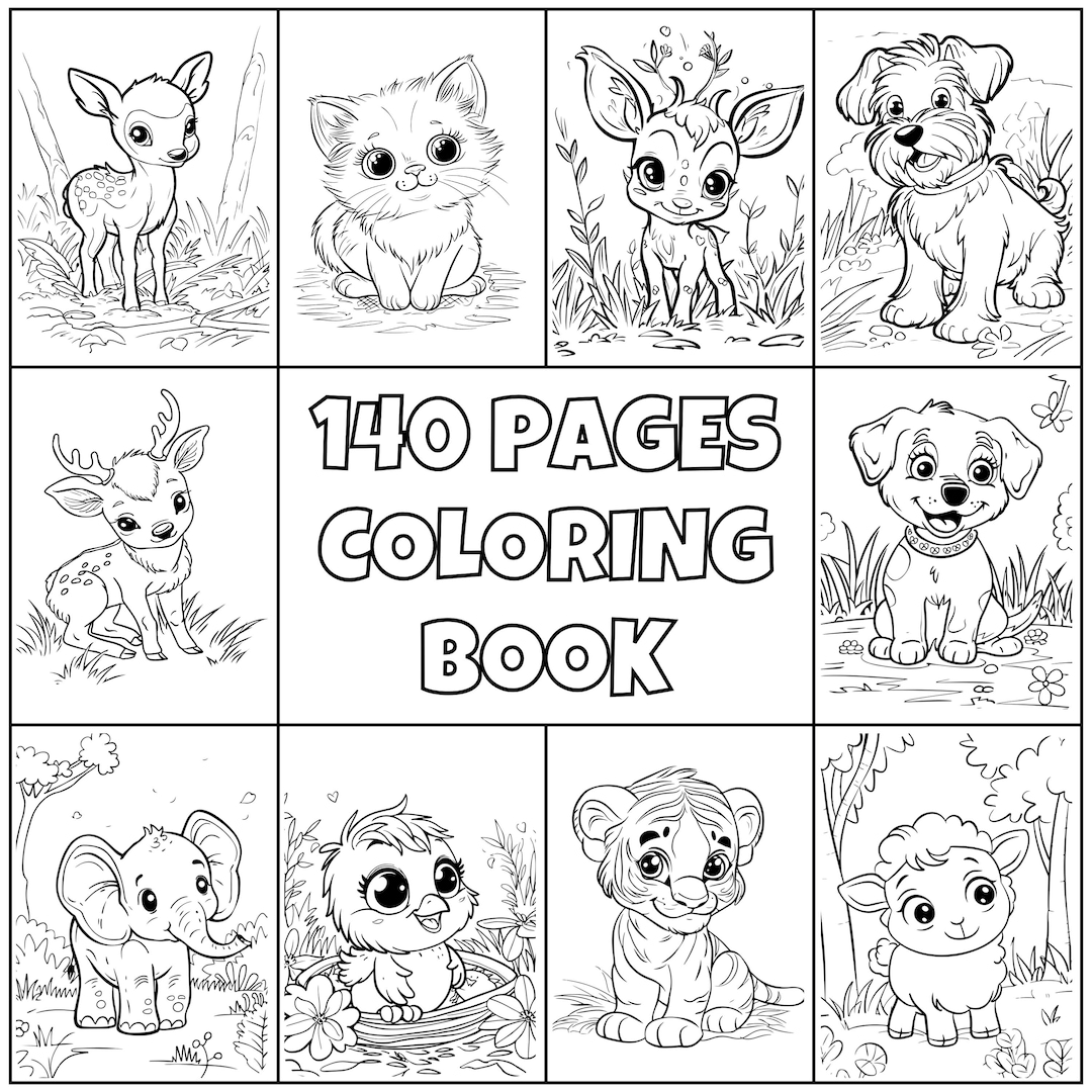 Cute Baby Animals Coloring Book for Kids With 140 Pages Easy Fun ...