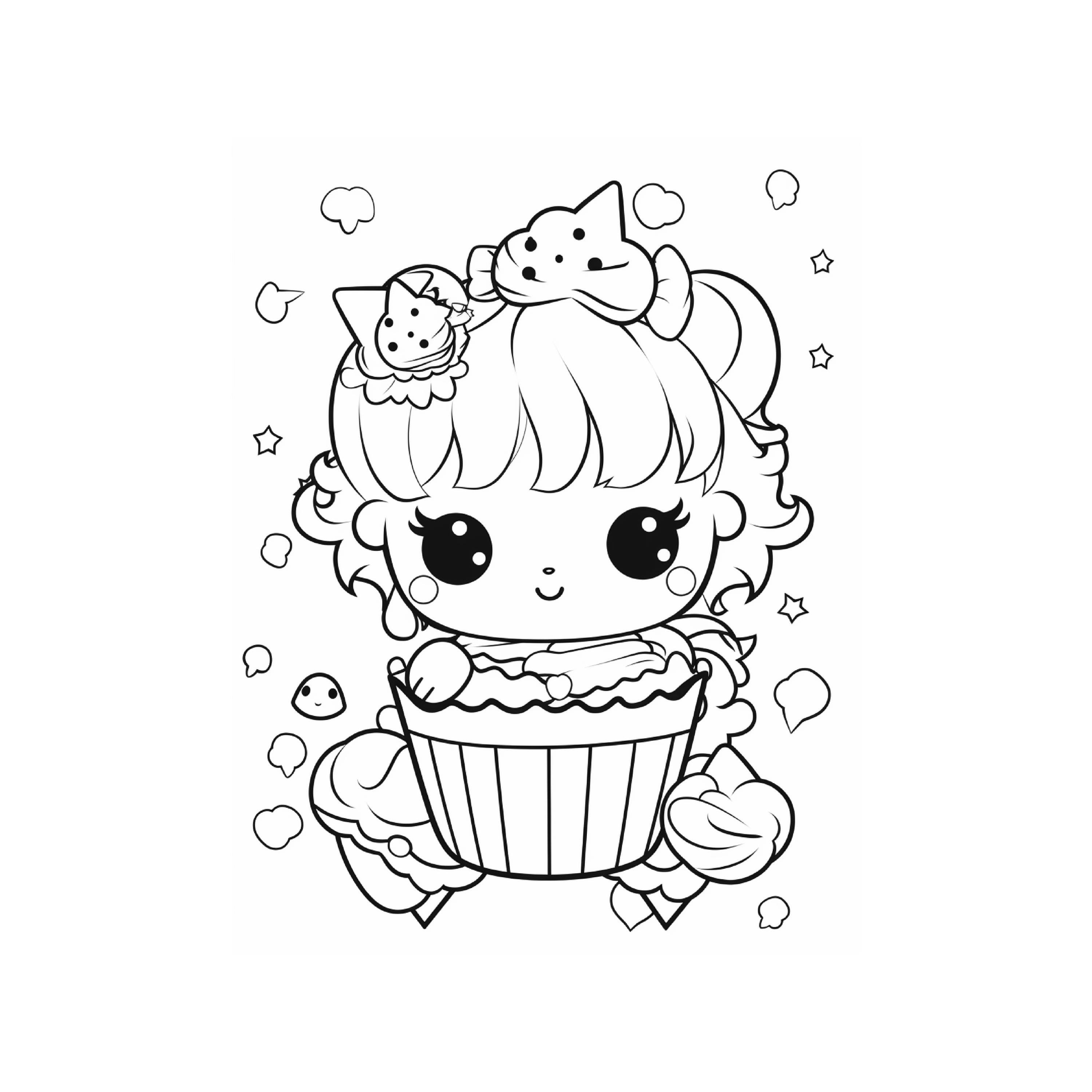 Kawaii Cupcake Coloring Book With 200 Pages for Kids and Adults, Cute ...