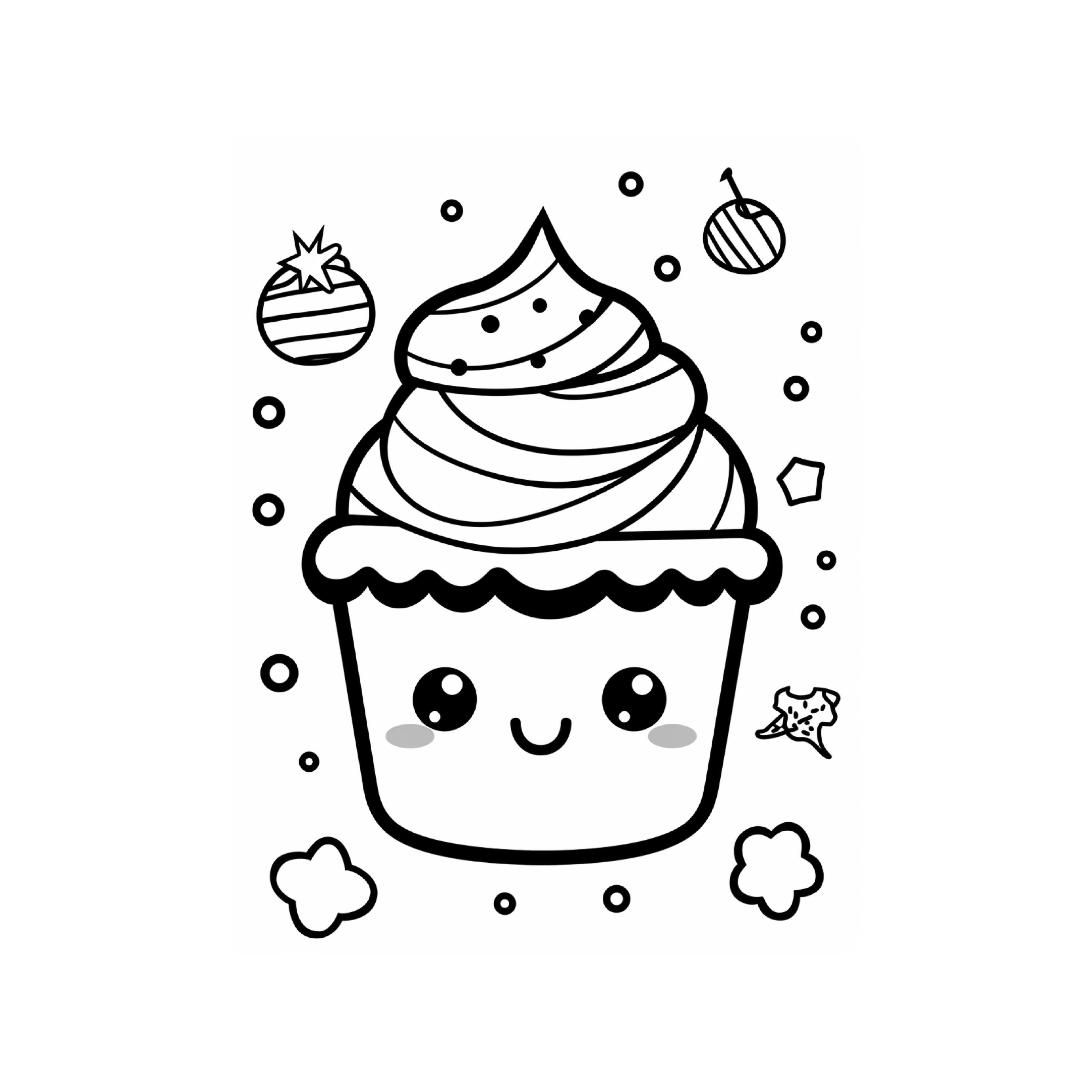 Kawaii Cupcake Coloring Book With 200 Pages for Kids and Adults, Cute ...