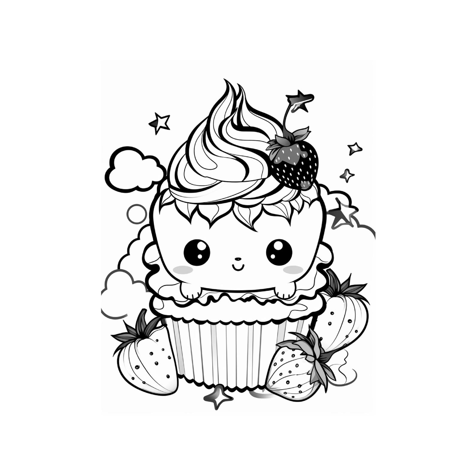 Kawaii Cupcake Coloring Book With 200 Pages for Kids and Adults, Cute ...