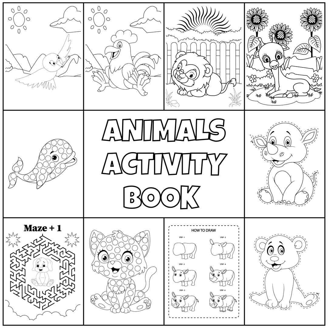 Animals Activity Book for Kids Coloring Pages Maze Dot to Dot How to ...