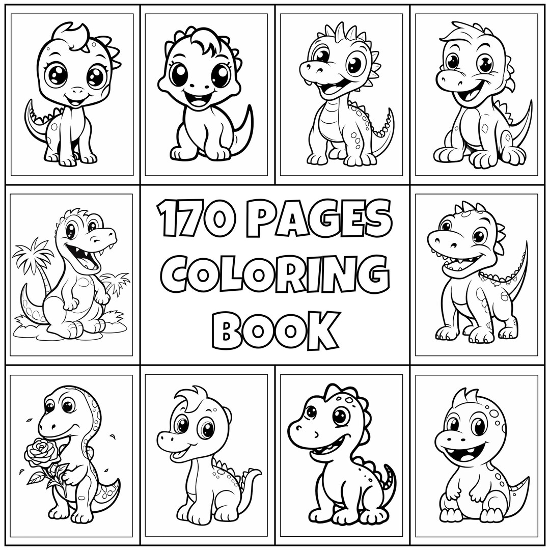 170 Dinosaur Coloring Pages, Dino Activity Fun and Relaxing Book for ...