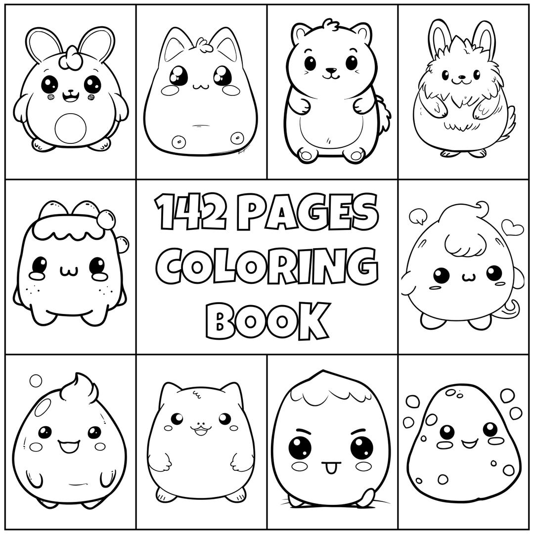 Kawaii Animals Coloring Book, Chubby Line Art (142 Pages - Etsy