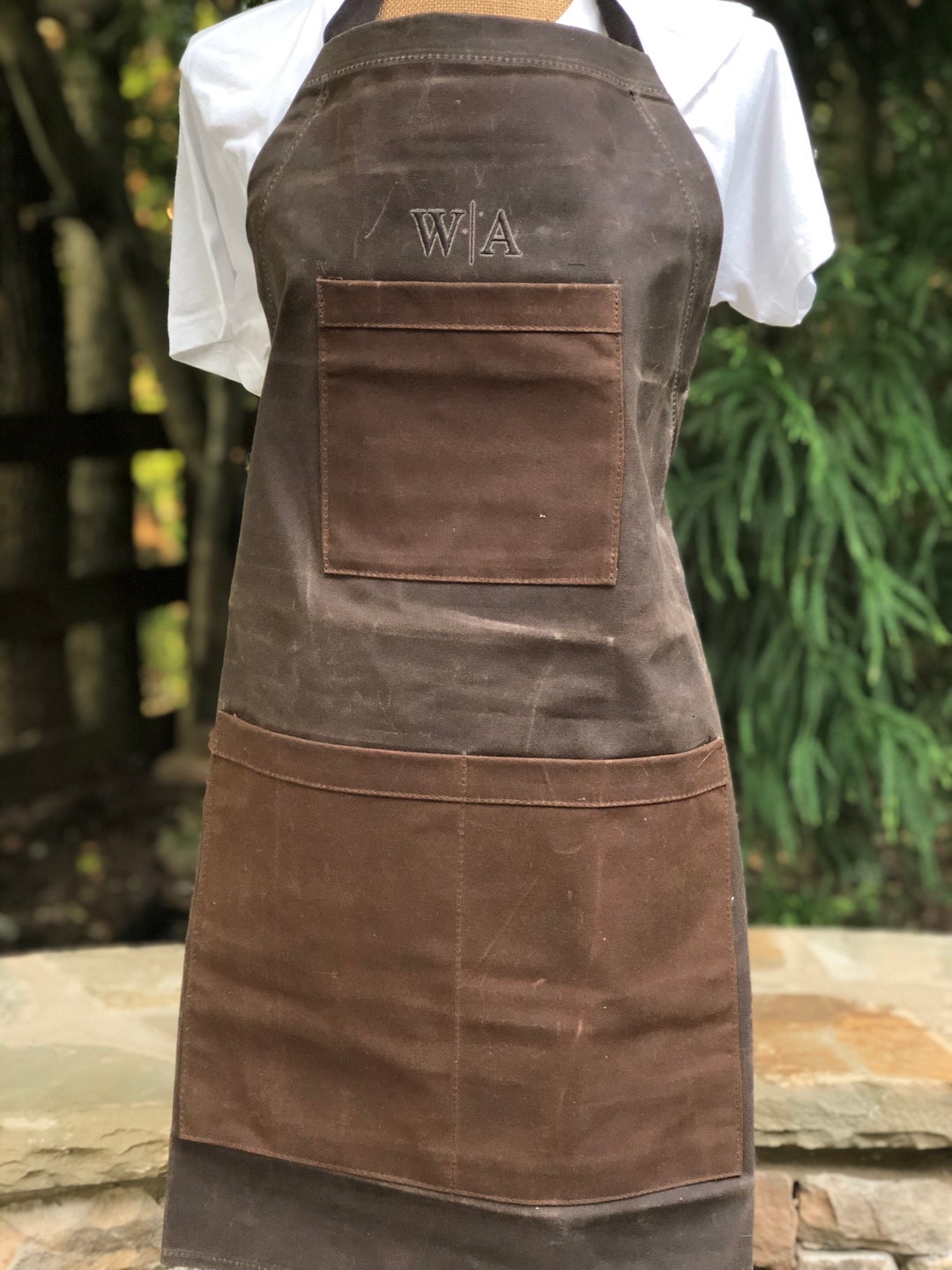 Monogrammed Waxed Canvas Apron, Heavy Duty Apron for Men, Grilling ...