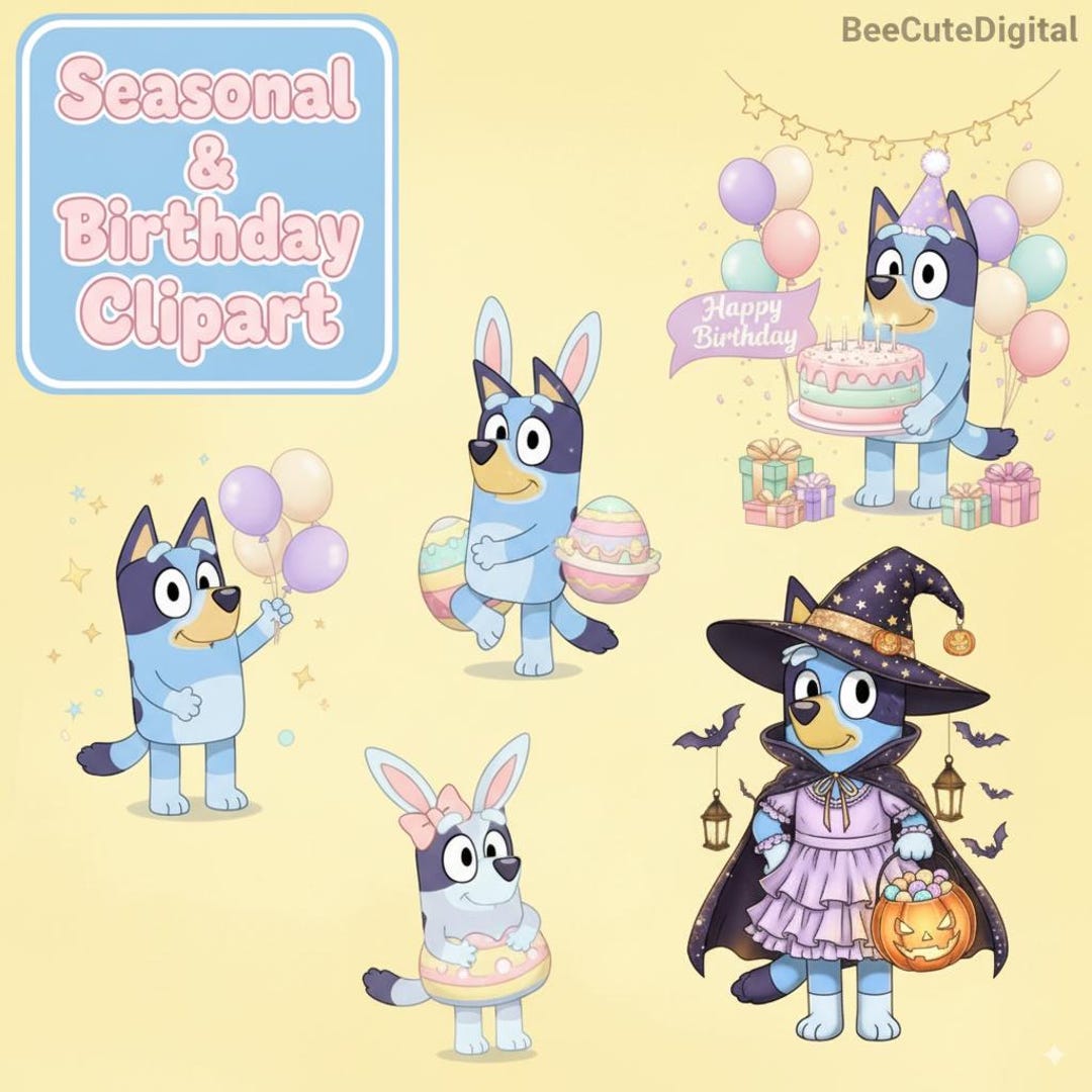 Bluey PNG Bundle: Seasonal & Birthday Designs (digital Download) - Etsy