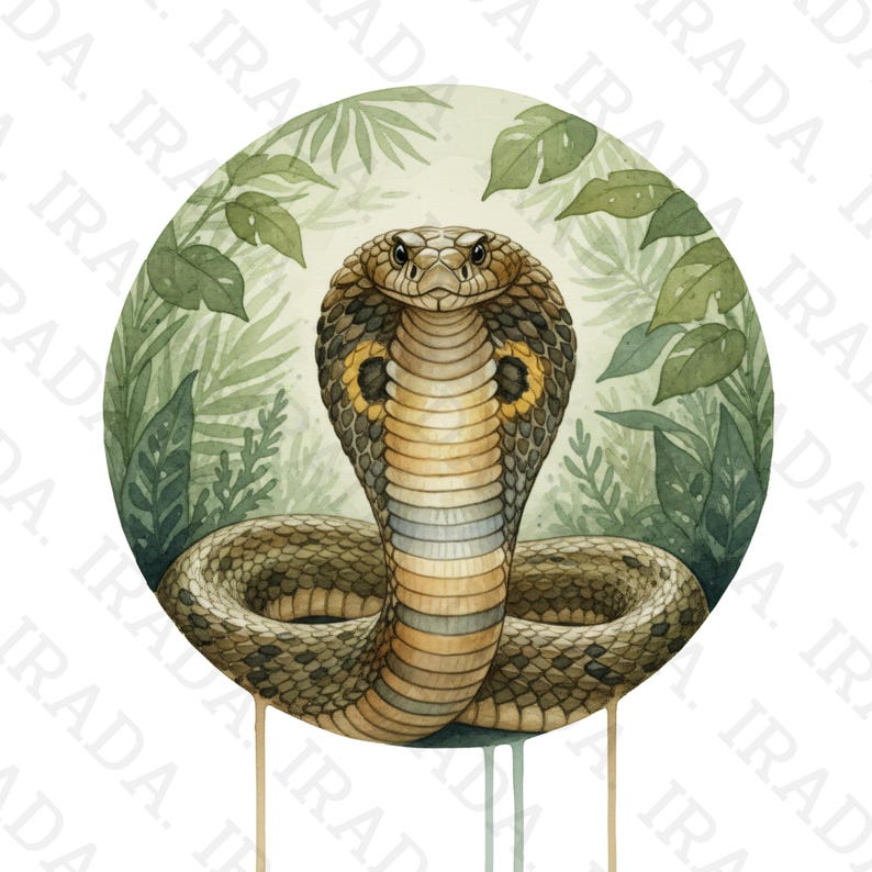 Watercolor King Cobra Clipart, Snake Png for Sublimation, Jungle ...