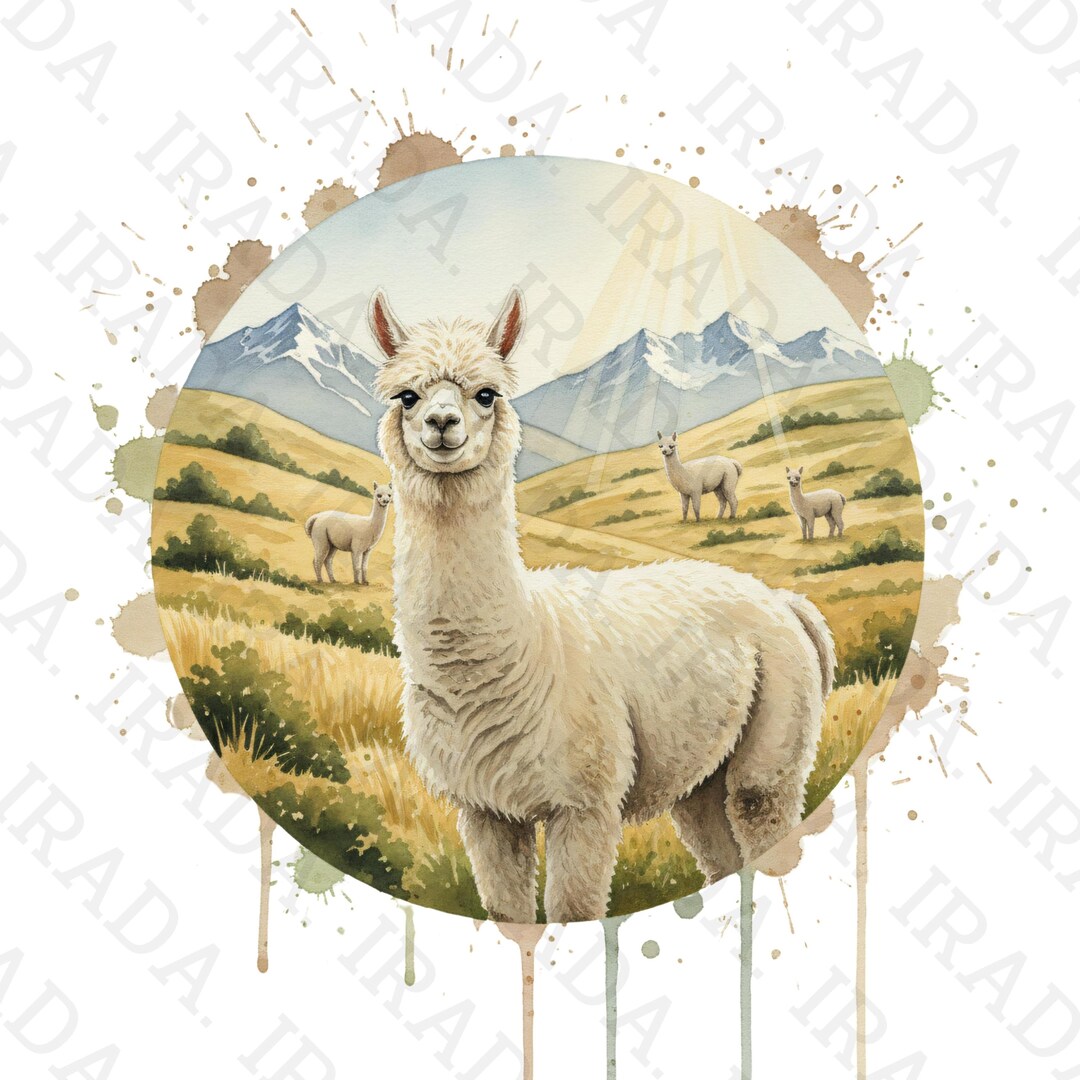 Watercolor Alpaca Clipart, Fluffy Llama Png for Sublimation, Mountain ...