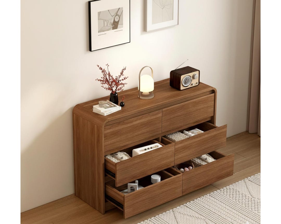 Modern 6-drawer Dresser, 47” Wood Chest of Drawers With Curved Anti ...