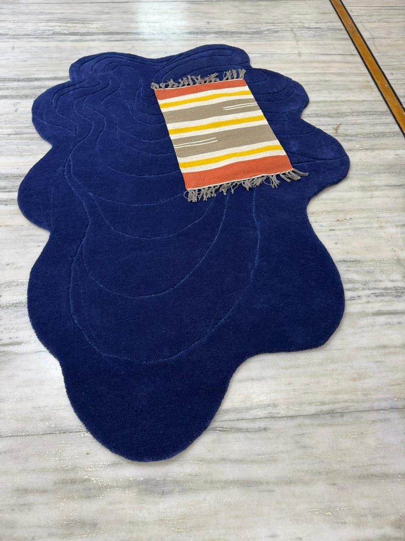 Navy Blue Wave Shaped Modern Area Rug Hand Tufted 8x10 | 9x12 - Etsy