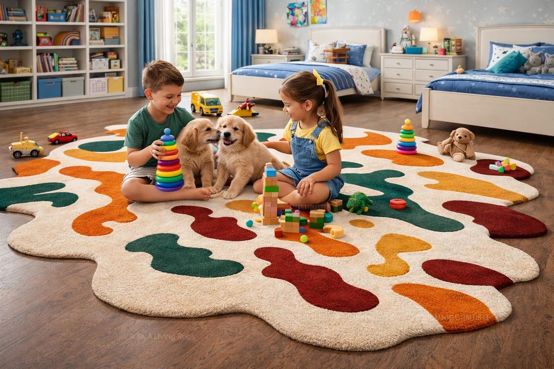 Modern Abstract Freeform Rug – Hand Tufted Artistic Area Carpet 8x10 ...
