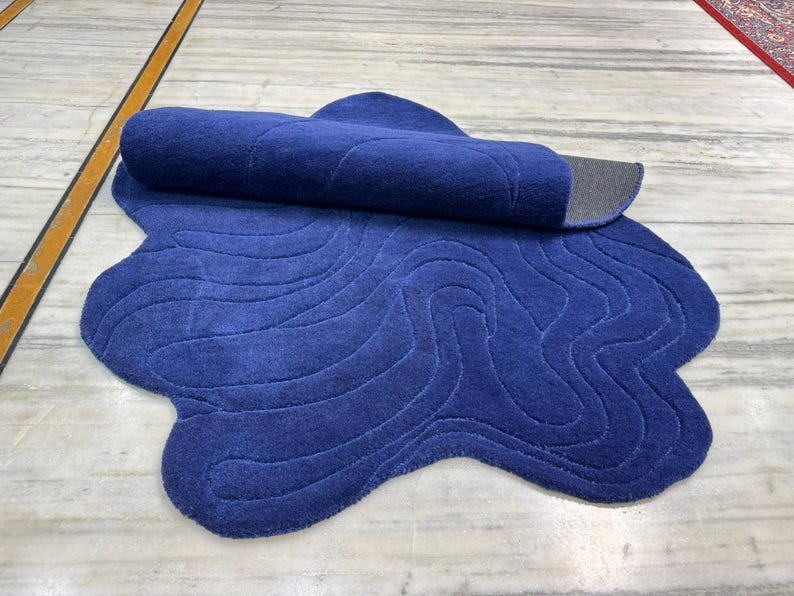 Navy Blue Wave Shaped Modern Area Rug Hand Tufted 8x10 | 9x12 - Etsy