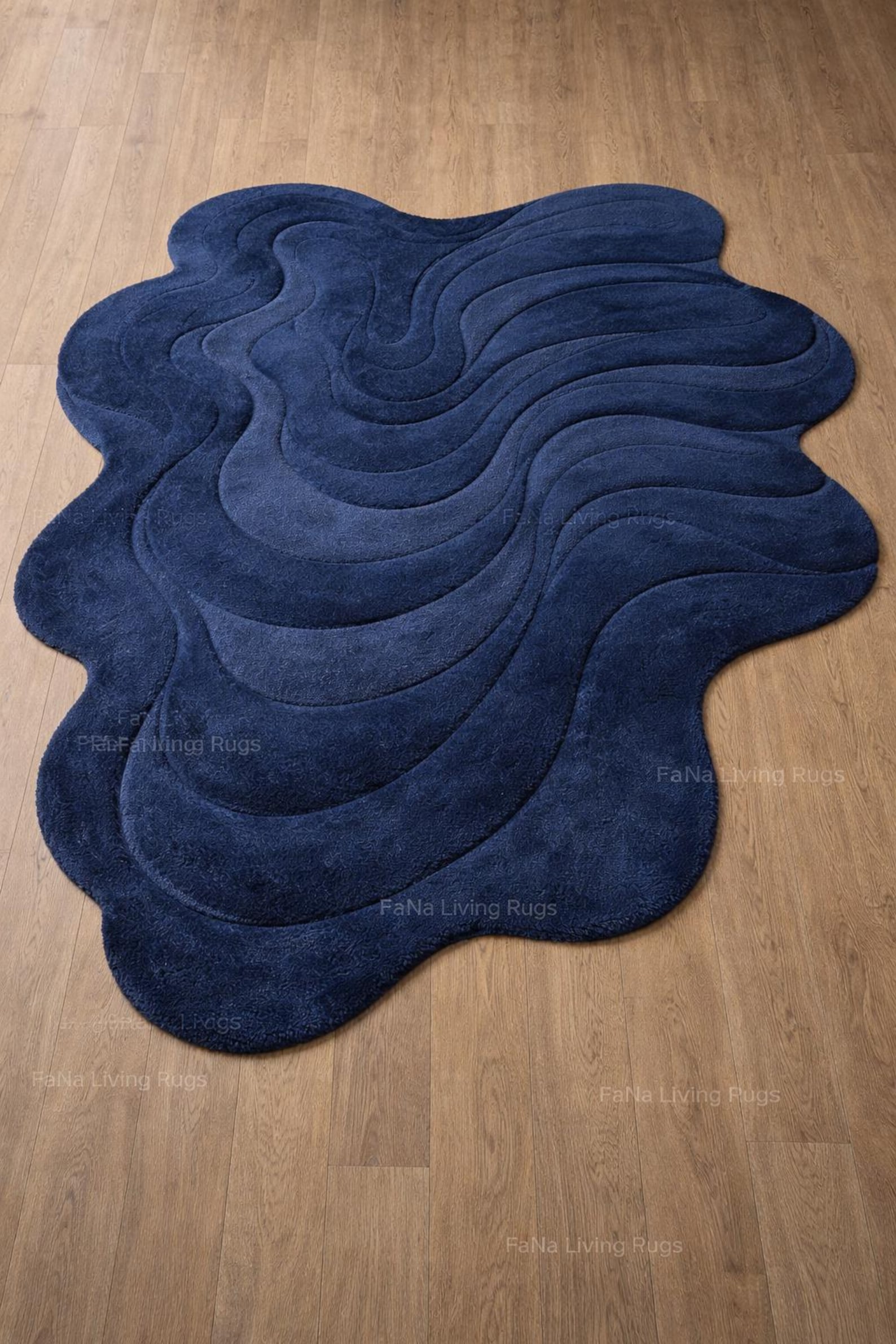 Navy Blue Wave Shaped Modern Area Rug Hand Tufted 8x10 | 9x12 - Etsy
