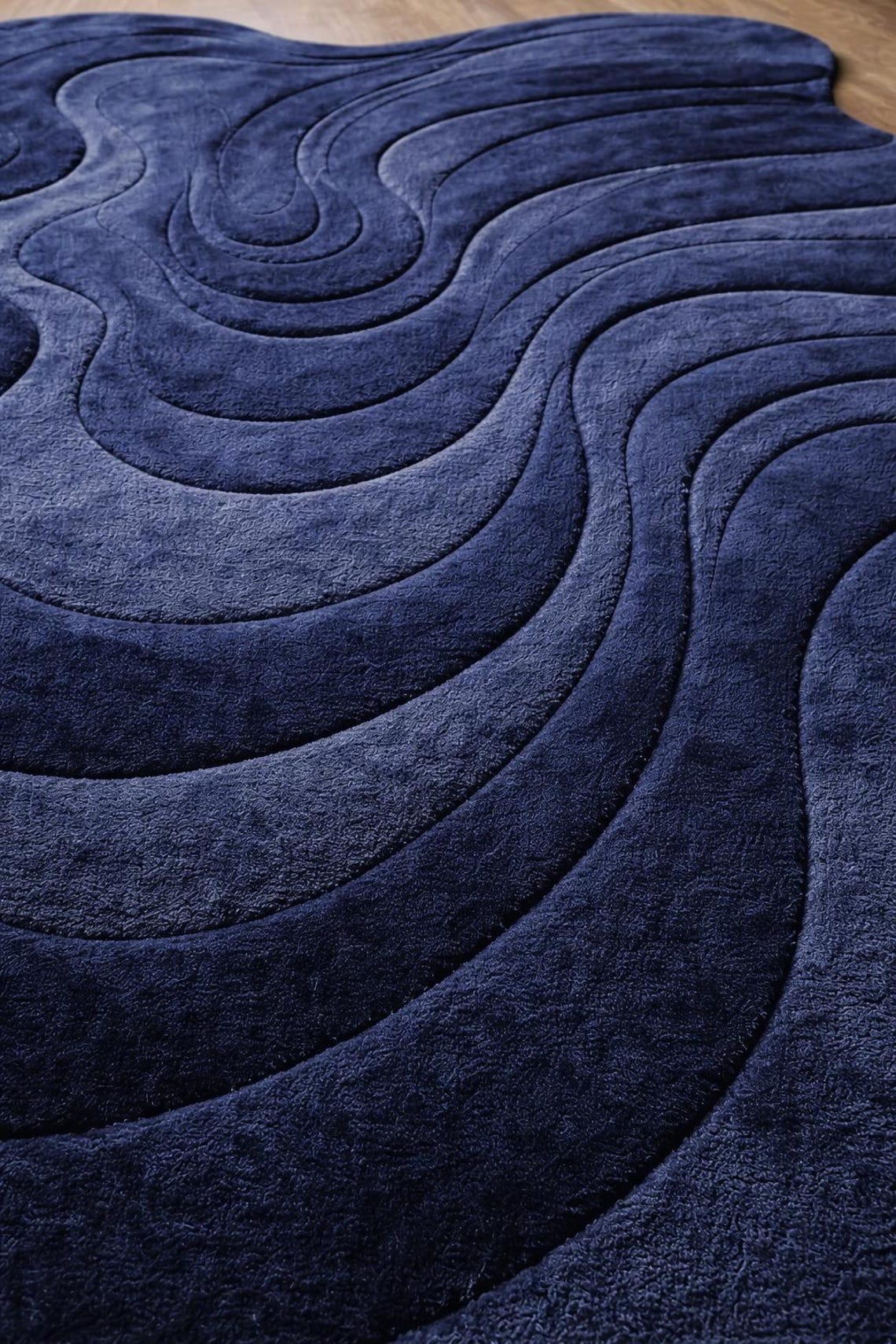 Navy Blue Wave Shaped Modern Area Rug Hand Tufted 8x10 | 9x12 - Etsy