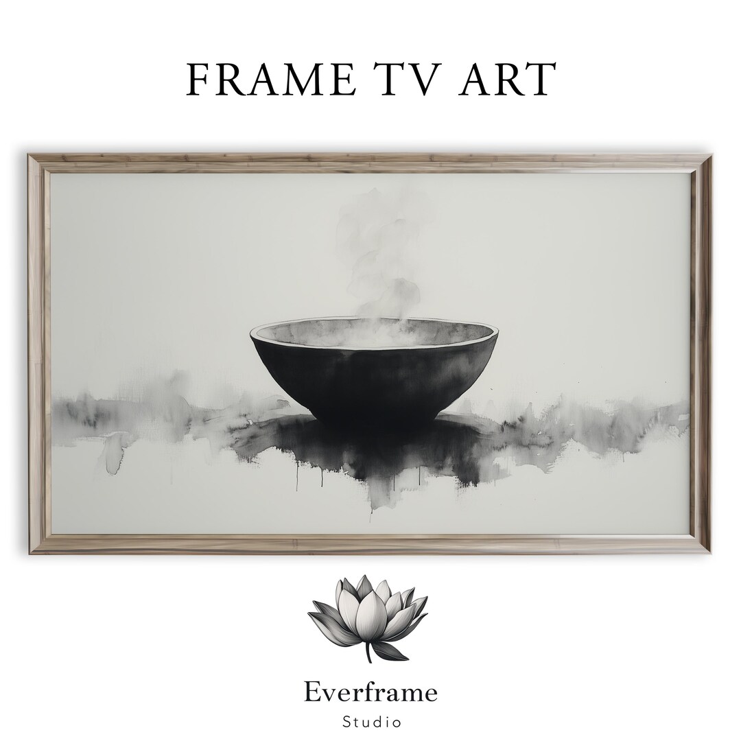 Sumi-e Tea Bowl Art for Frame TV, Steam Painting Decor, Minimalist Zen ...