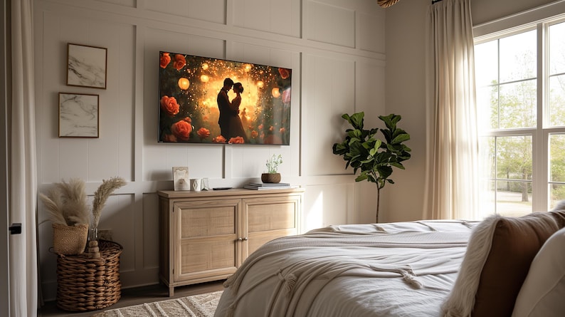 Vintage Couple Dance Frame TV Art, Romantic String Lights Decor, Wall ...
