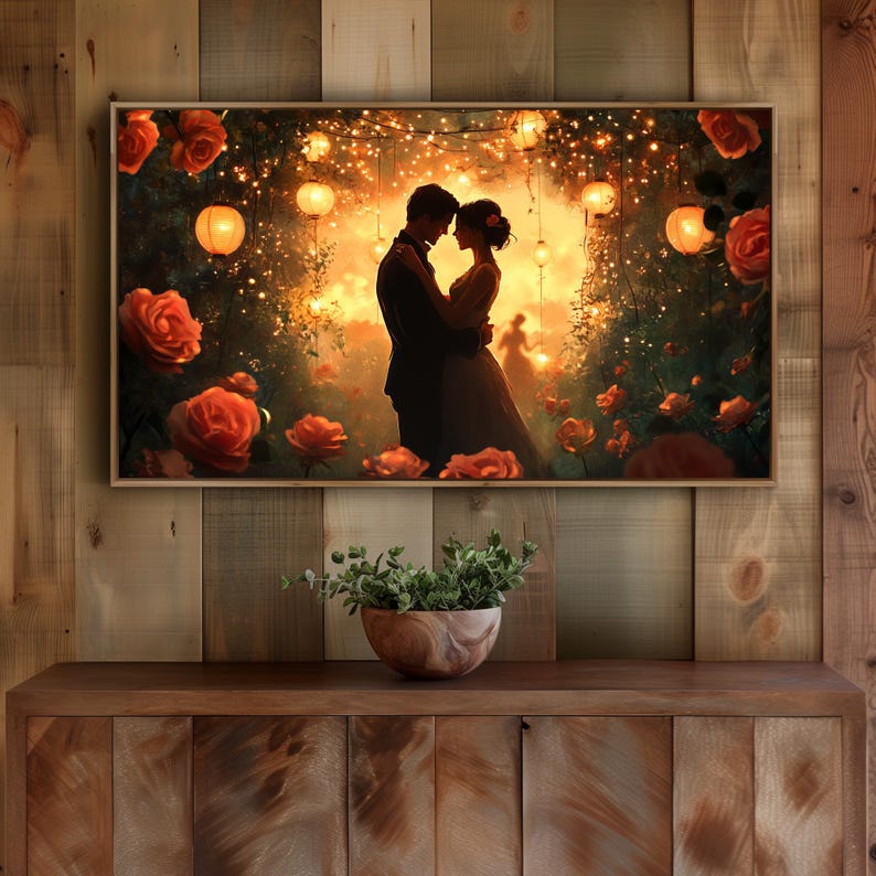 Vintage Couple Dance Frame TV Art, Romantic String Lights Decor, Wall ...