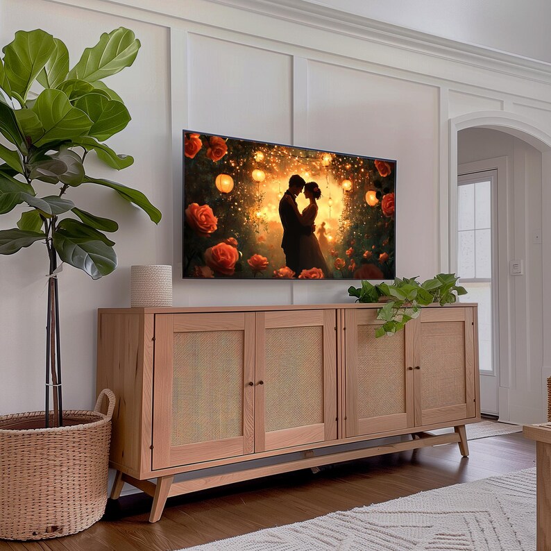 Vintage Couple Dance Frame TV Art, Romantic String Lights Decor, Wall ...