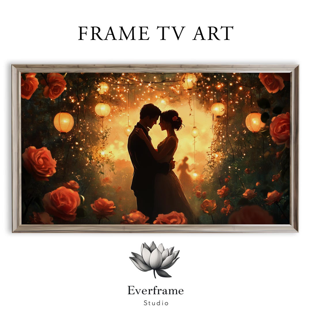 Vintage Couple Dance Frame TV Art, Romantic String Lights Decor, Wall ...