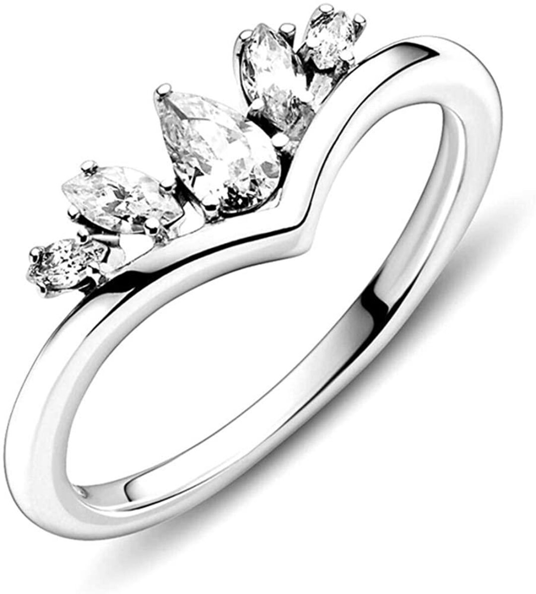 Silver Pandora Sparkling Pear & Marquise Wishbone Ring With Gift Pouch ...