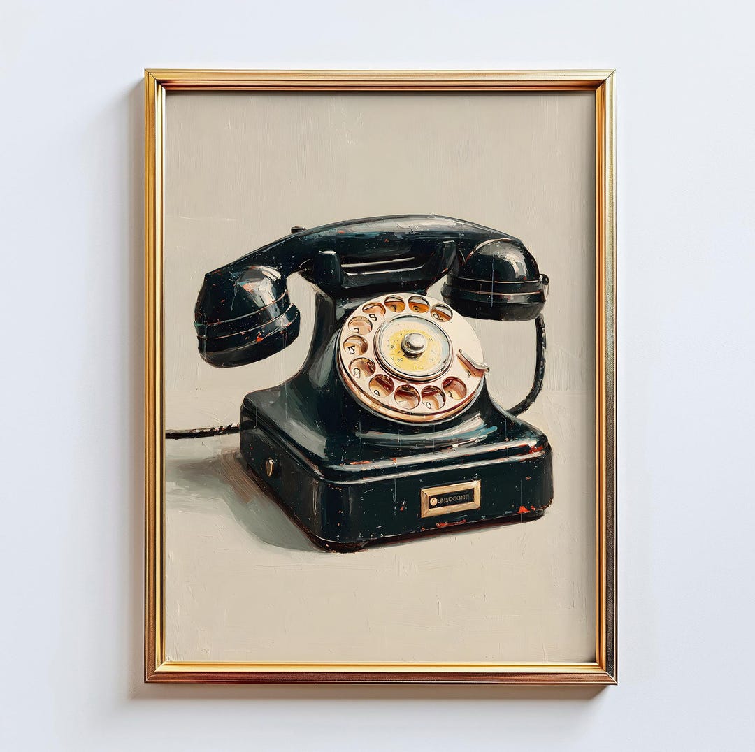 Telephone Oil Painting Wall Art, Minimal Vintage Print, Retro Office ...