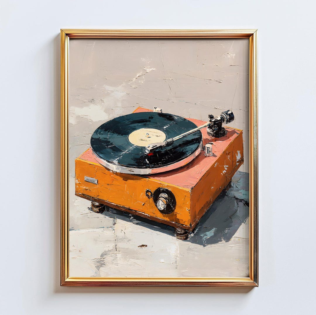 Vinyl Record Player Oil Painting Wall Art, Minimal Retro Print, Music ...