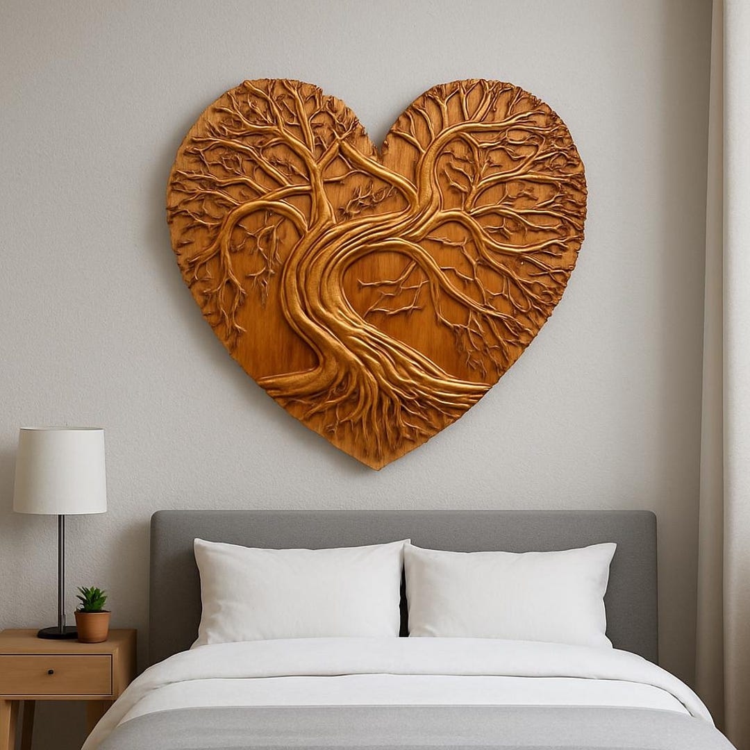Hand Carved Tree of Life Wooden Plaque, Rustic Heart Wall Decor - Etsy