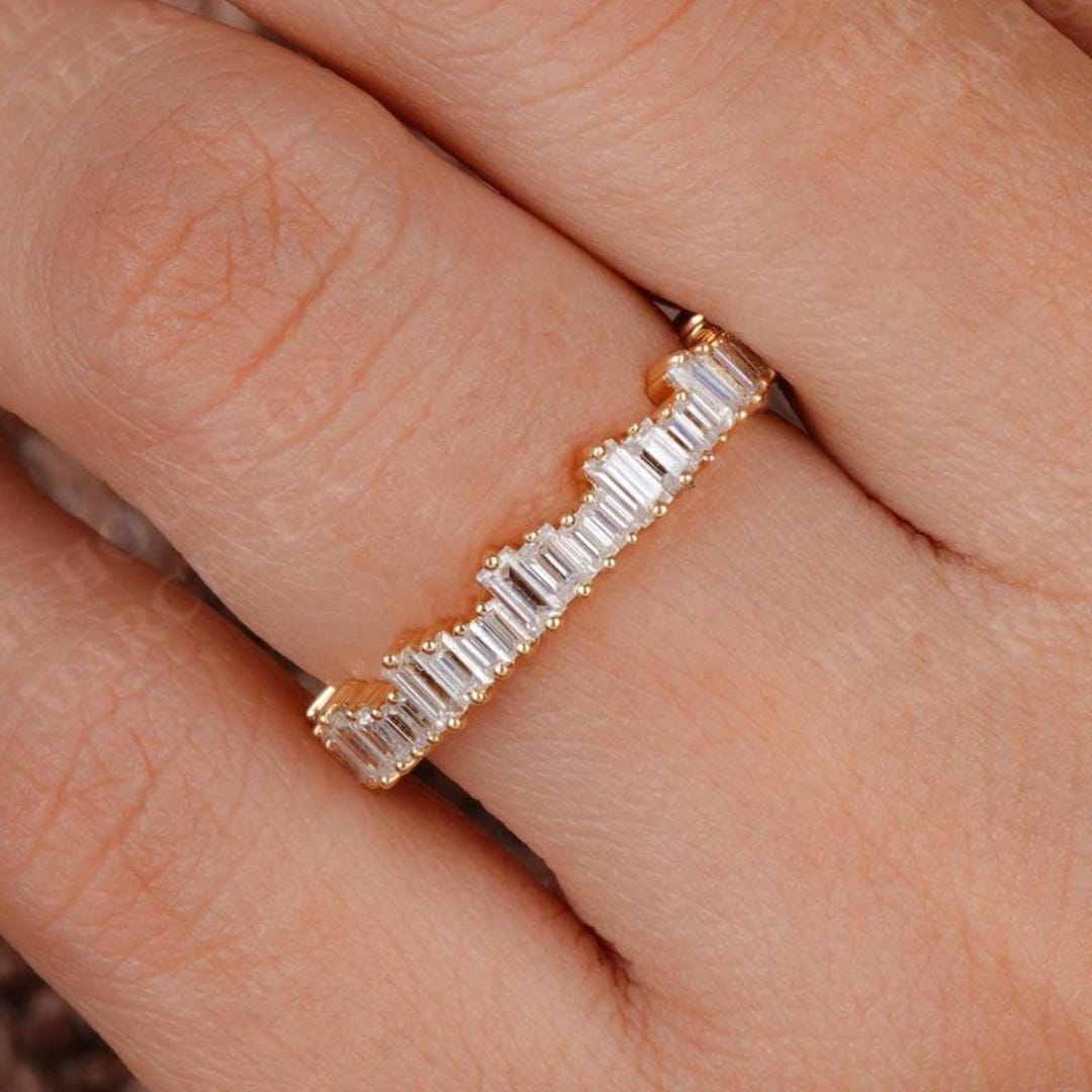 Staggered Baguette Eternity Band | Art Deco Lab Diamond Wedding Ring ...