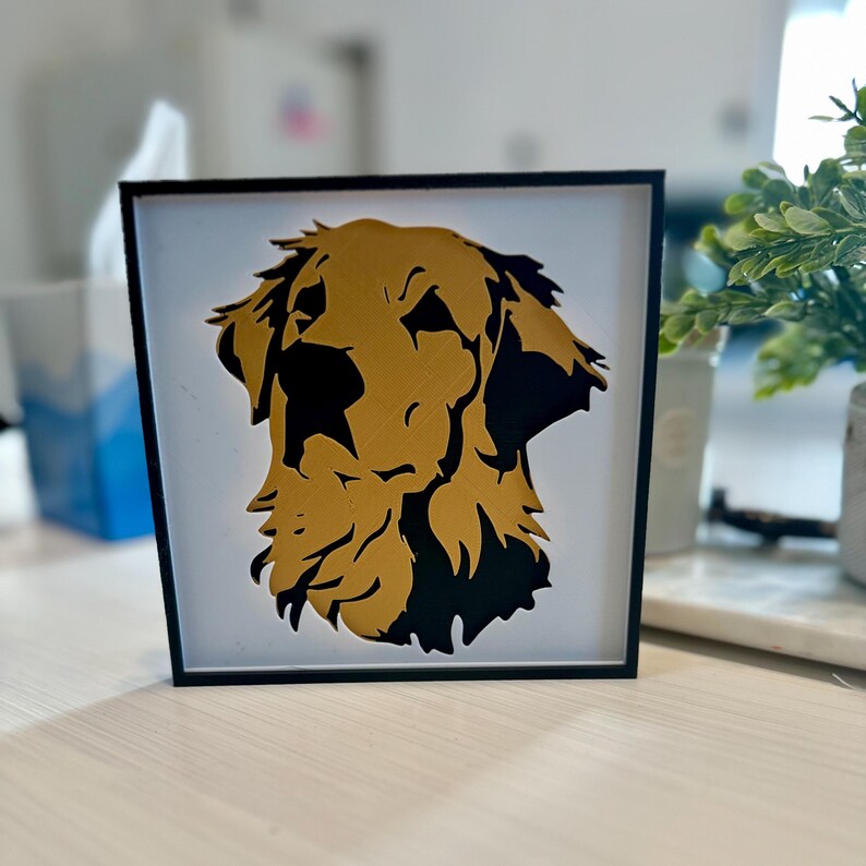 Golden Retriever Shadow Box | 3D Printed Dog | Silhouette Art | Pet ...