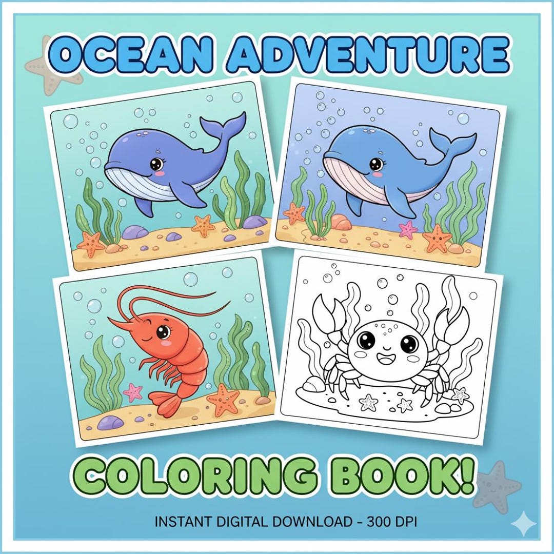 Printable Ocean Animal Coloring Sheet | Digital Download Sea Life ...