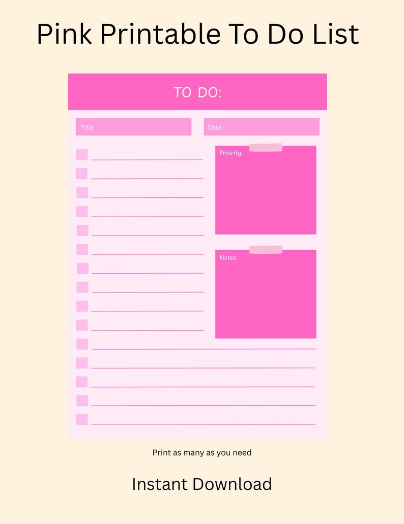 Pink Printable to Do List - Etsy