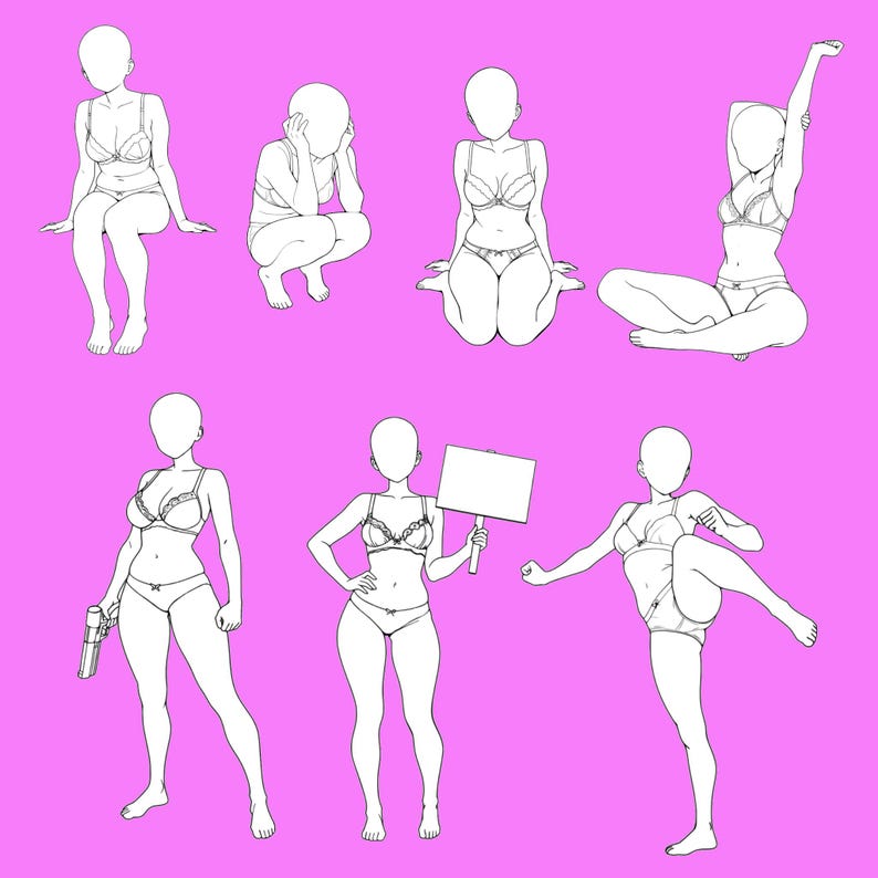 Stamps for Procreate + PNG | 60 Female Poses | Art Reference Brush Set ...