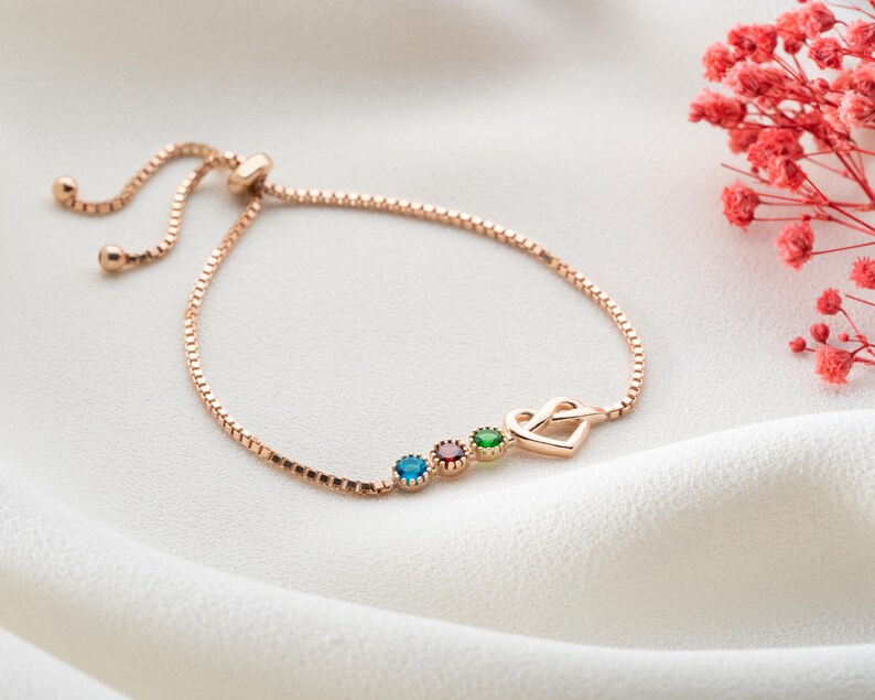 Personalized Heart Birthstone Bracelet, Sterling Silver Mom Bracelet - Etsy