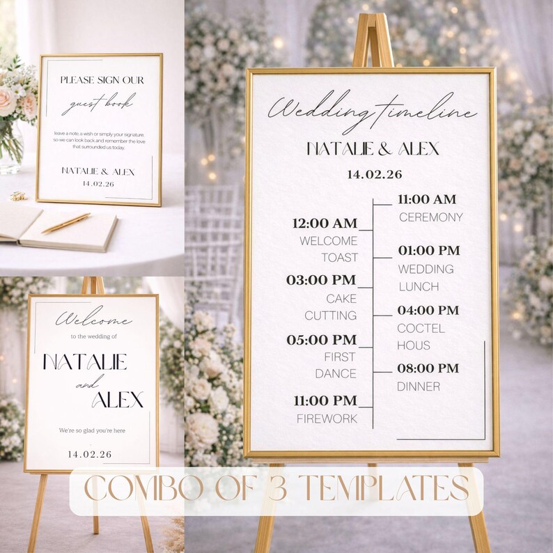 Reception Wedding Sign Set, 3 Editable Canva Templates - Etsy