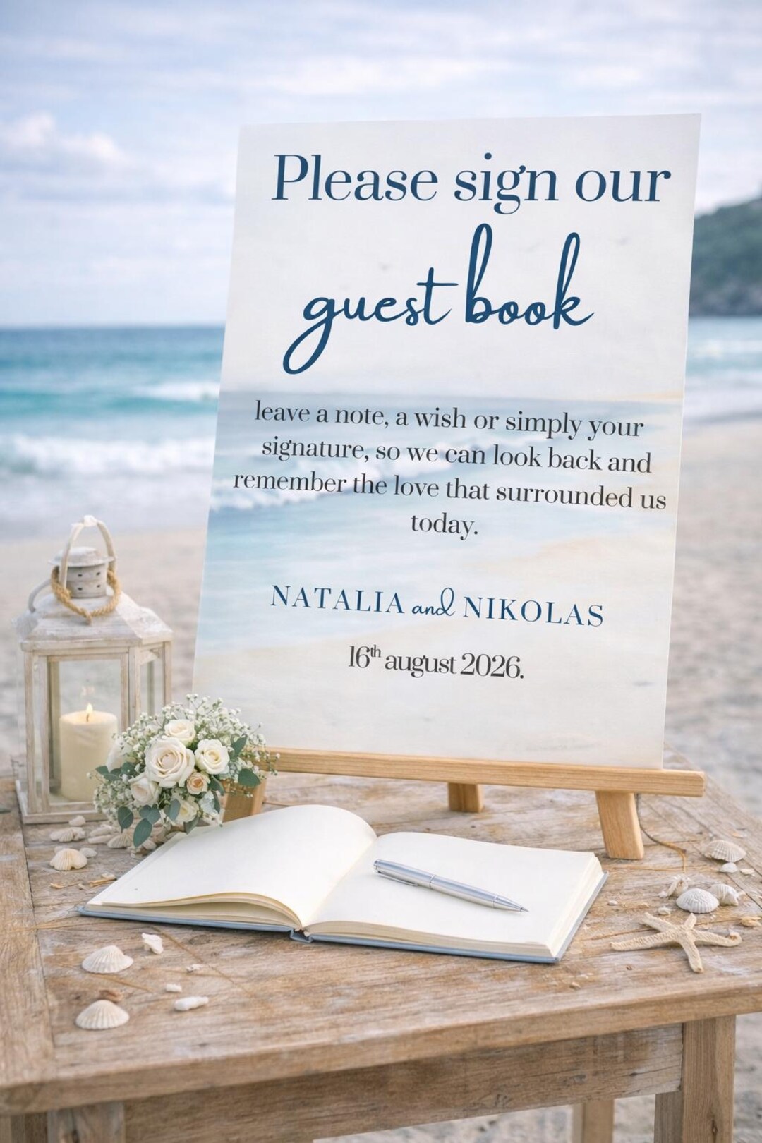 Ocean Wedding Guest Book Sign, Coastal Decor (editable Canva Template ...