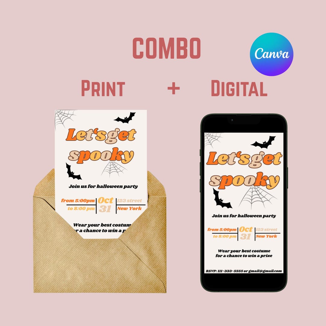 Editable 'let's Get Spooky' Halloween Invitation Canva Templates - Etsy ...