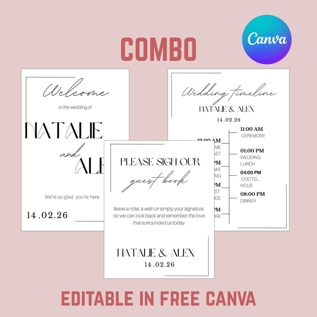 Reception Sign Bundle • Welcome Template • Timeline Poster • Guest Book ...