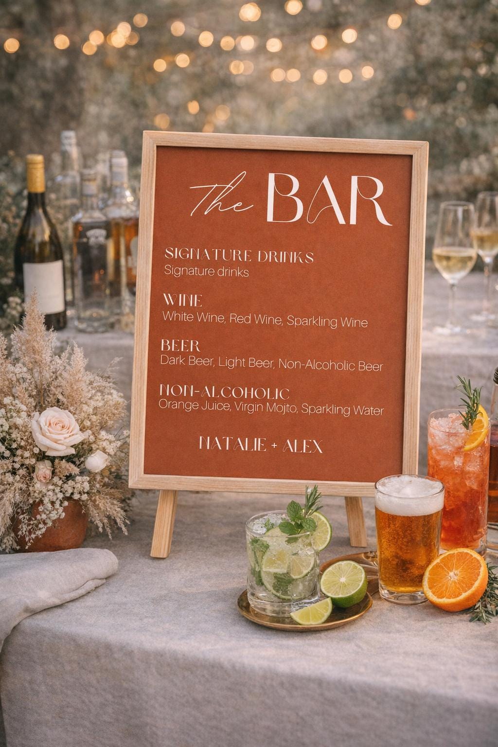 Terracotta Wedding Bar Menu Sign With Modern Minimal Design - Etsy