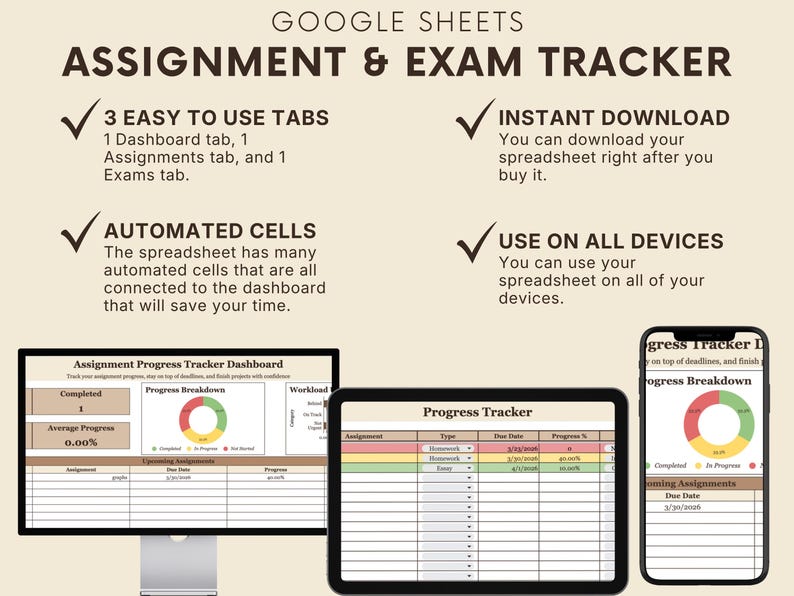Student Assignment Progress Tracker Google Sheets | Academic Progress ...