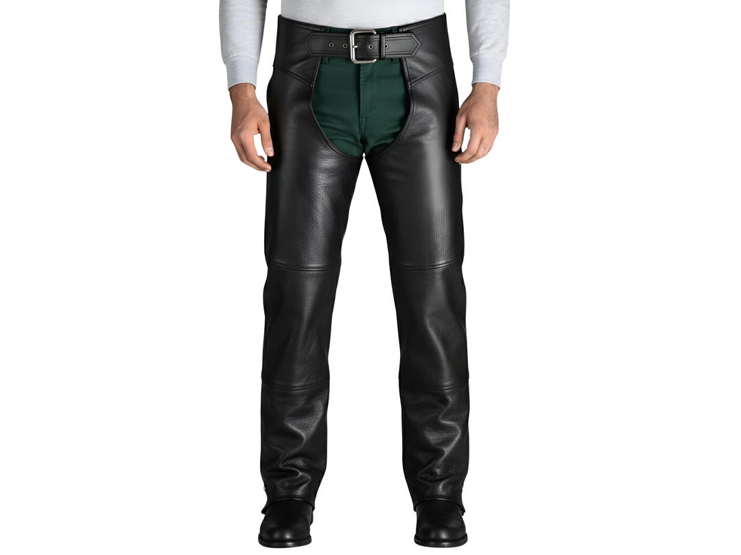Leather Chaps for Men – Classic Black Biker Motorcycle Riding Chaps ...