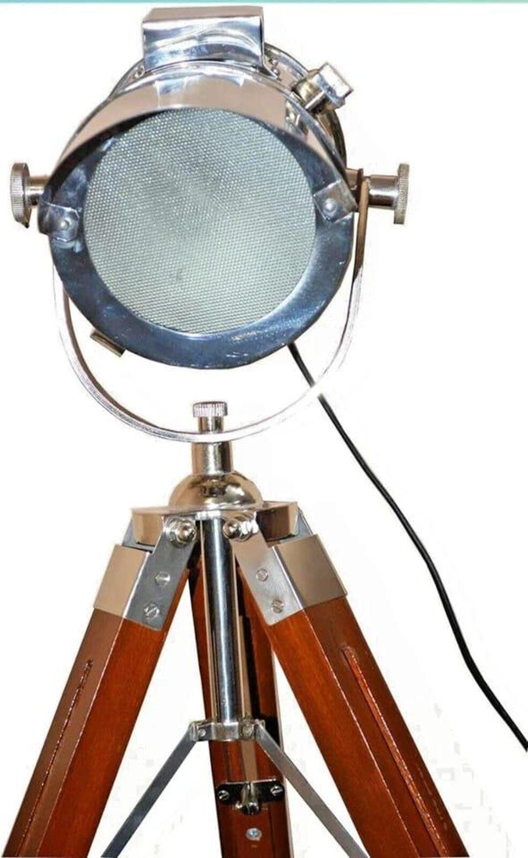 Industrial Table Spotlight – Wood & Steel Desk Lamp, Adjustable Light ...