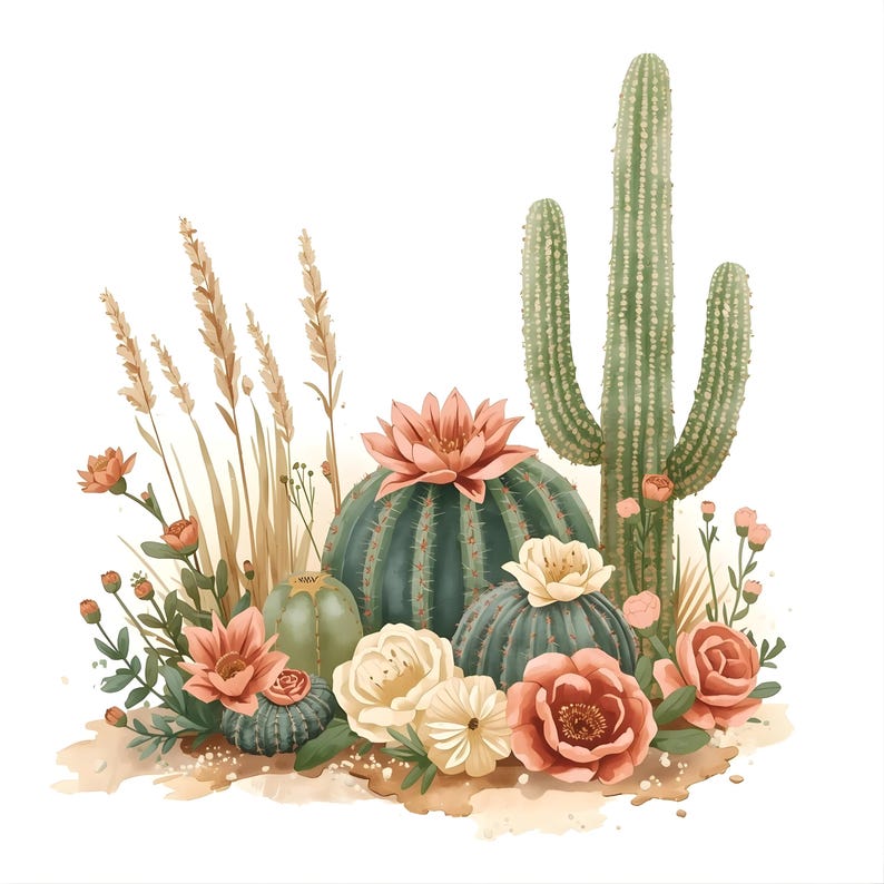 Watercolor Cactus Clipart – Boho Desert Flowers (digital Download) - Etsy