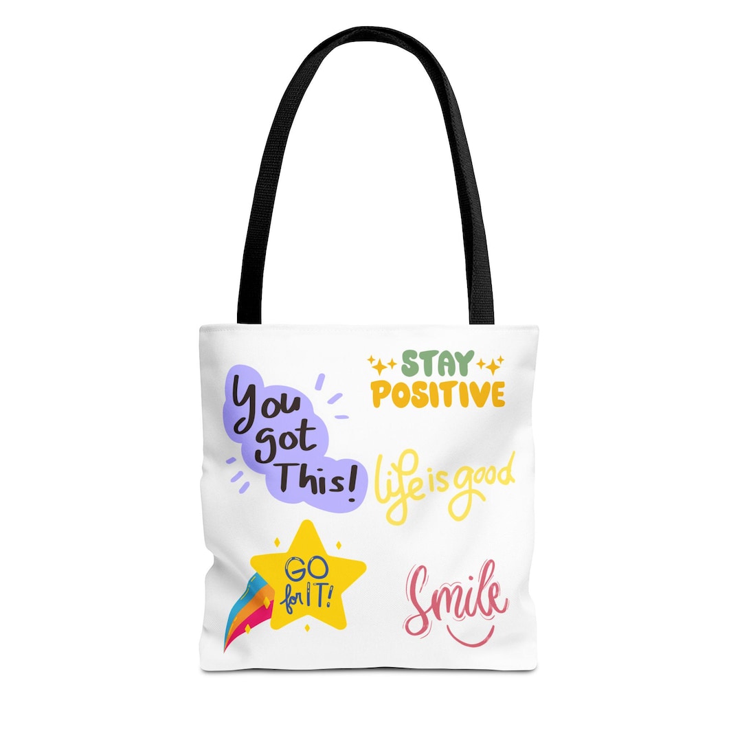 Motivational Tote Bag, Positive Vibes Design, Colorful Handles - Etsy