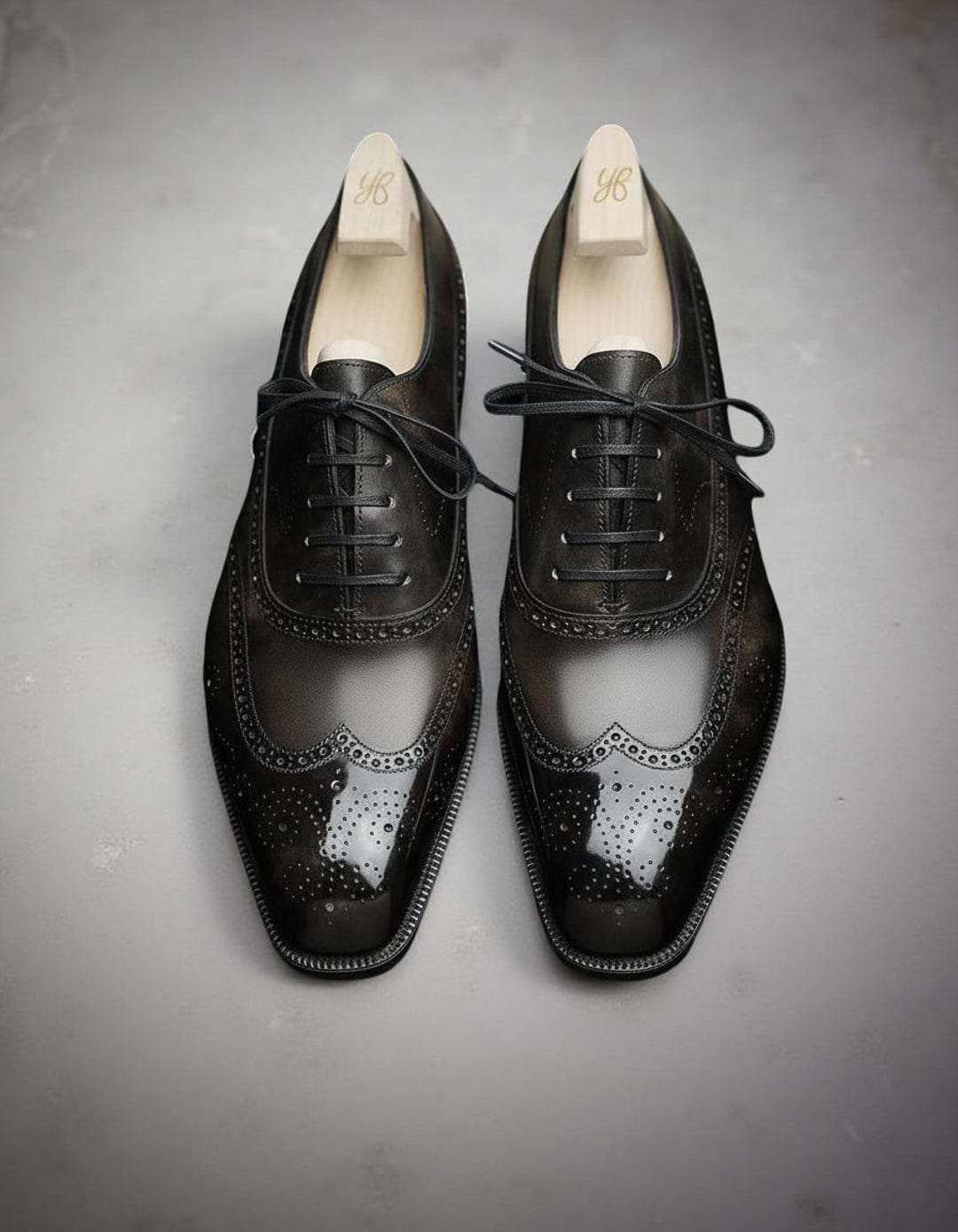 Handmade Black Patina Full Brogue Oxford Shoes - Etsy