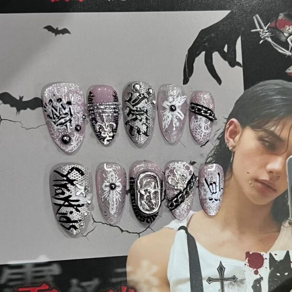 Stray Kids SKZ Inspired Press on Nails | Handmade Print Design Inspired ...
