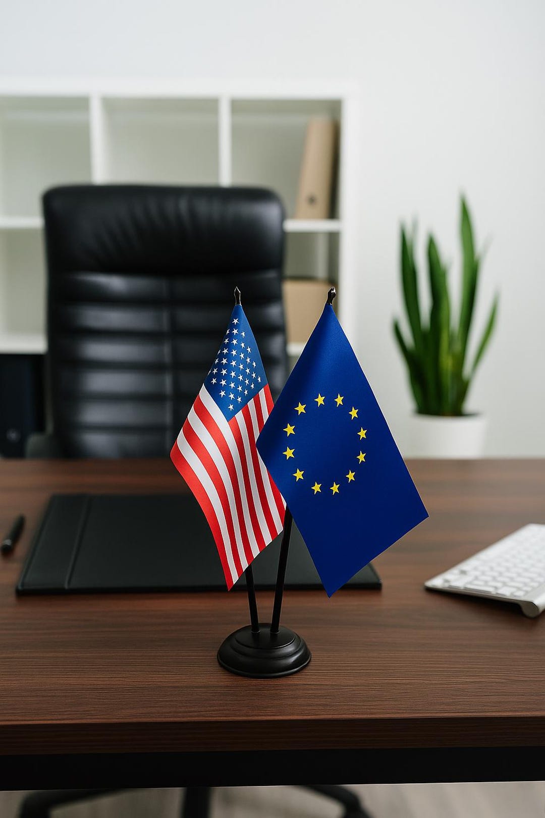 USA & EU Desk Flag Set, Patriotic Office Decor, Handmade Wood Base - Etsy